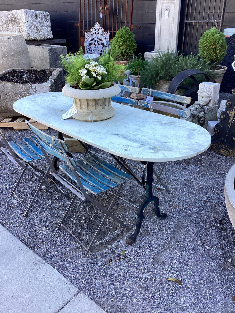 French Cast Iron Base Bistro Table w/ Oval Marble Top – Architectural ...